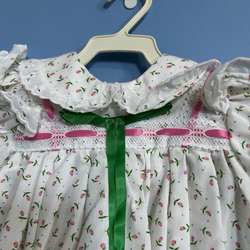 Vintage 70s 80s white floral tulip pattern toddler girls dress Easter ...