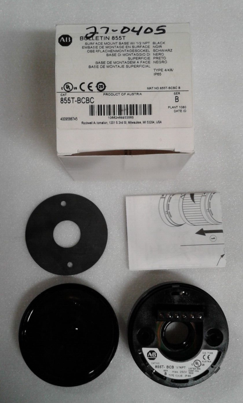 NEW ALLEN BRADLEY 855T-BCBC /B SURFACE MOUNT BASE AND CAP 855T-BCBC NIB ...
