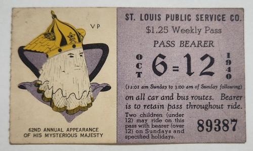 1940 Oct St Louis Public Service Tram Trolley Bus Ticket Pass ...