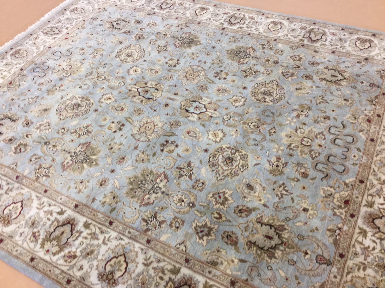 8 X 10 Light Blue Ivory Agra Oriental Area Rug Hand Knotted Floral Wool ...