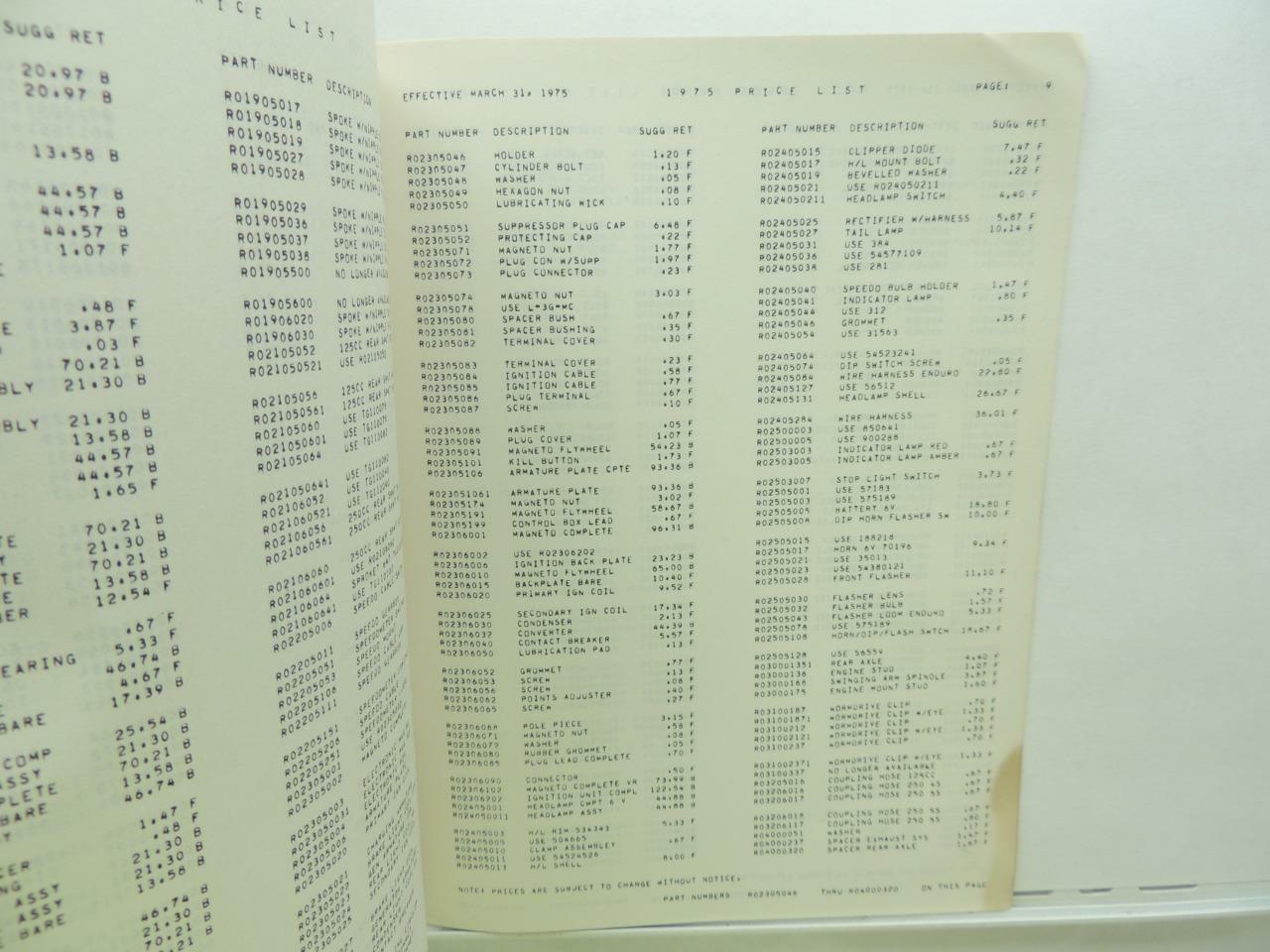 Vintage 1975 Rickman Parts Price List Norton Triumph B6782 | eBay