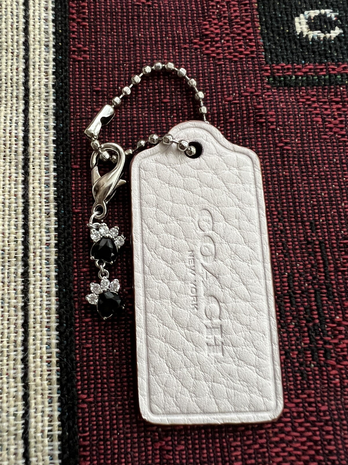 COACH Leather Chalk Purse Hangtag Silver/Black/ CZ Paw Prints Charm Key ...