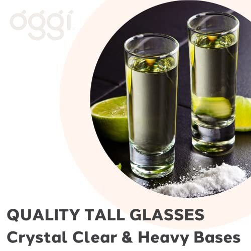 Oggi Tall Shot Glasses w/Heavy Base, Set 6 - Real Glass Shot Glass Set ...