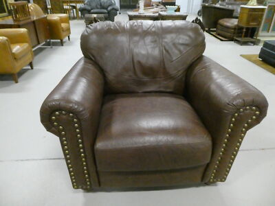 American Brown Leather Overstuffed Lounge Club Chair | eBay