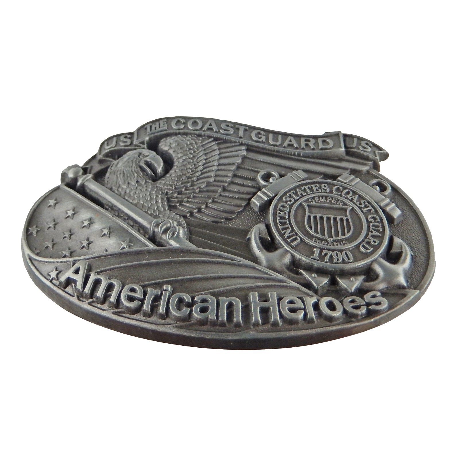 Coast Guard Belt Buckle American Eagle Flag Heroes Silver Tone Fits 1.5 ...