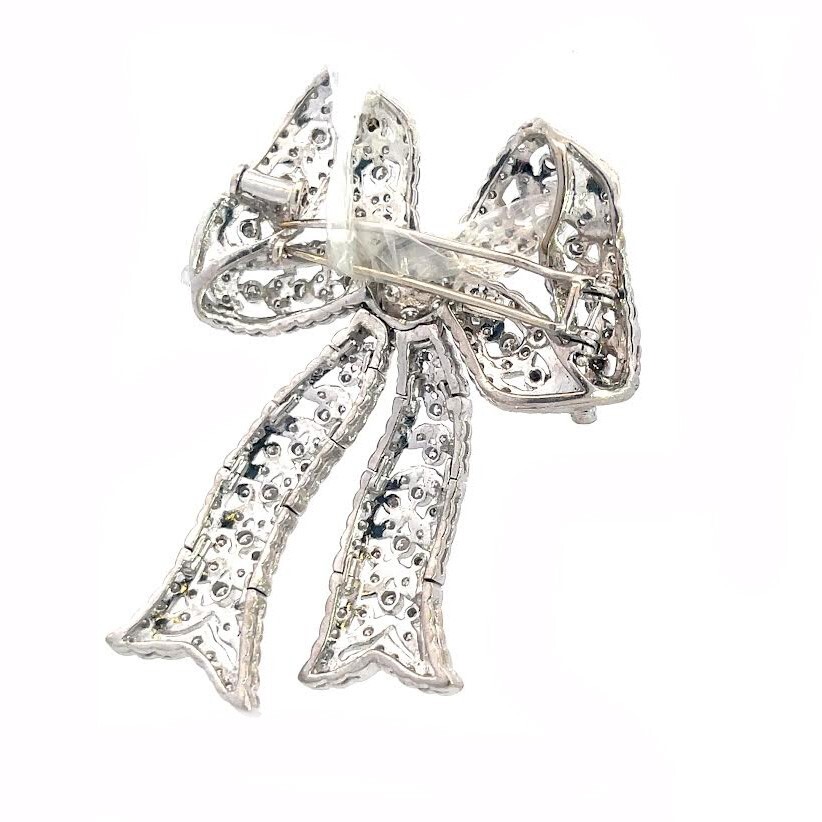 Diamond Gold Brooch Vintage Ribbon Bow 18k White Movable Ends 4 carat ...