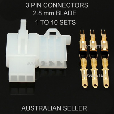CONNECTOR 3 WAY PIN SPADE 2.8 mm PLUG CRIMP WIRE INSULATED MINI ...