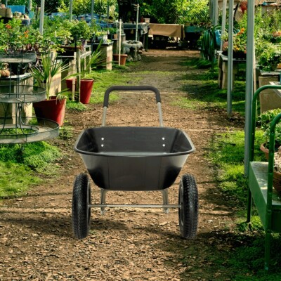 85L Wheelbarrow Home Garden Heavy Duty Galvanised Cart with Pneumatic ...