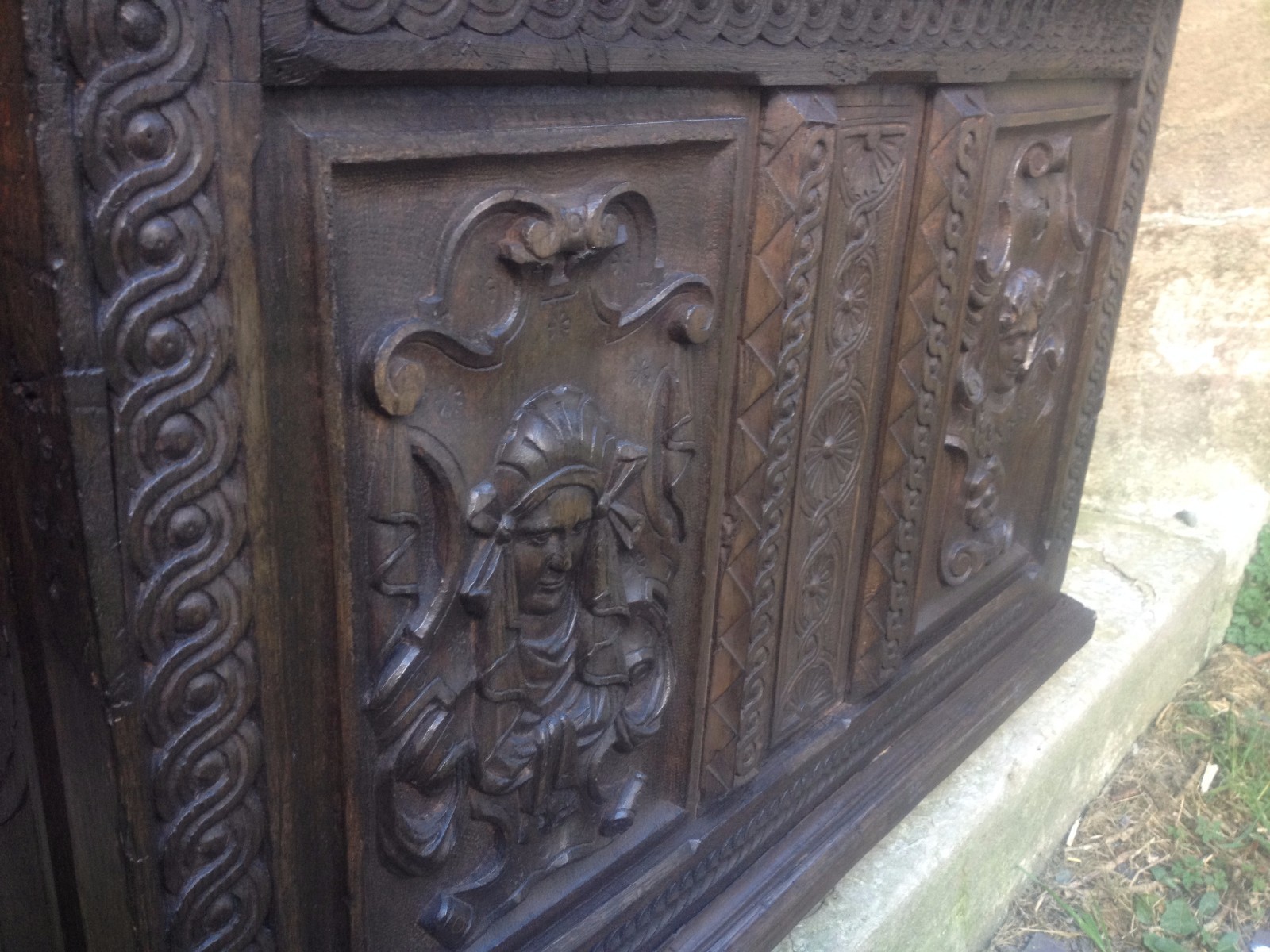 Exceptional 16th Century Two Panel Carved Oak Church Coffer Angel ...