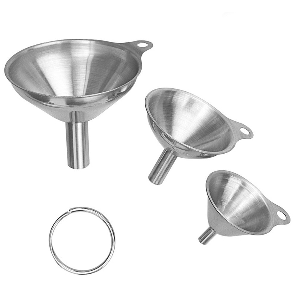 3 Pcs/set Stainless Steel Funnels Set Oil Liquid Funnel With Cleaning ...