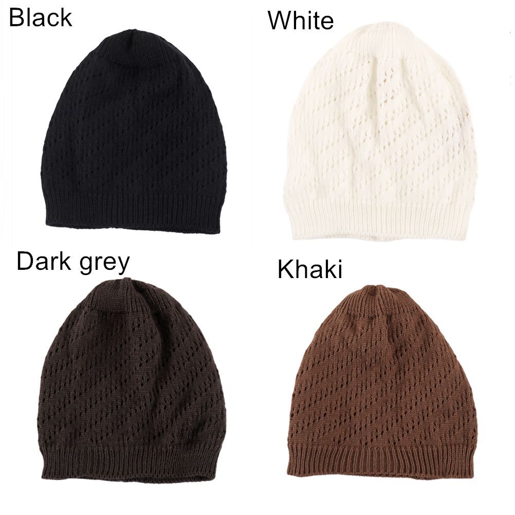 Casual Women Solid Color Beanies Hat Skullies Cap Hollow Out Knitted ...