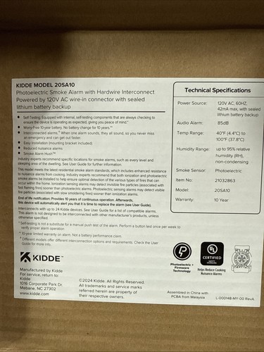 Kidde 20SA10 Smoke Detector With Hardwire Interconnect 10 Year Battery ...