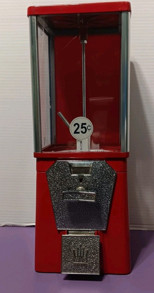 Vintage Red 25 Cent Candy Gumball Machine No Key AS IS WVS Crown Logo ...