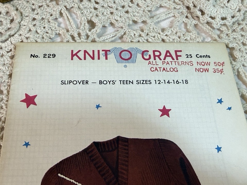 Knit-O-Graf #229 Sweater Knitting Pattern 12-14-16-18 Boys Teen Fishing ...