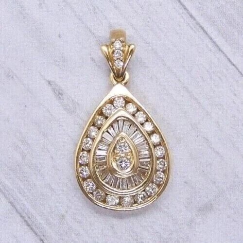 2 Ct Baguette Simulated Diamond Fancy Drop Shape Pendant 14k Yellow ...