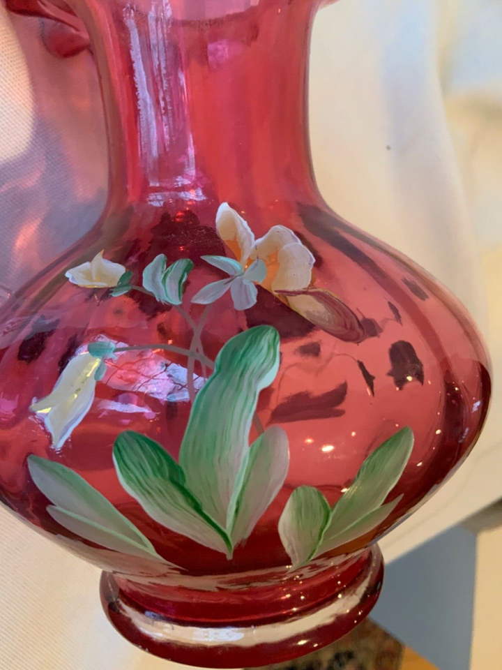 Fenton Art Glass 1994 Frank M Fenton signature hand painted Cranberry ...