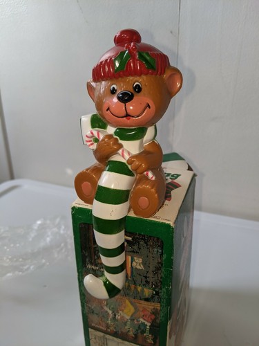 Holiday Bear Teddy Bear Candy Cane Stocking Hanger Christmas Vintage ...