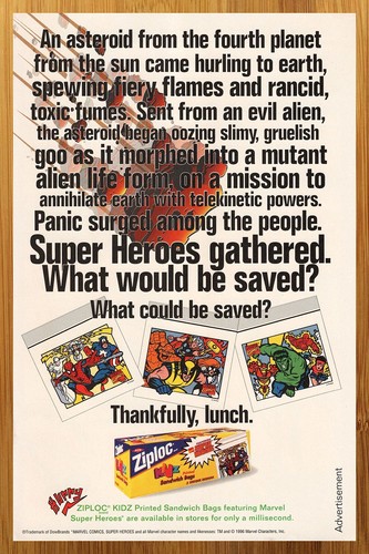 1996 Ziploc Marvel Super Heroes Sandwich Bags Print Ad/Poster Spider ...
