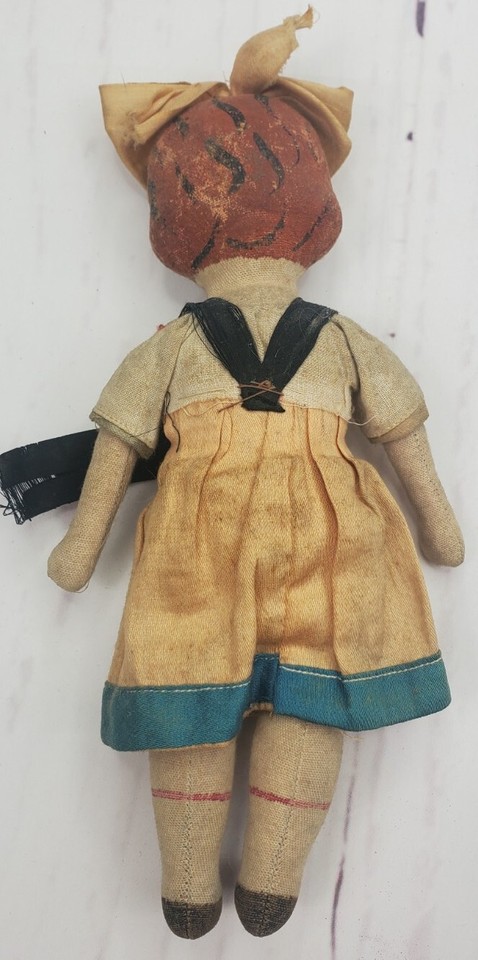 Antique Victorian Girl Rag Doll Ink Painted Face Hand Sewn Stuffed ...