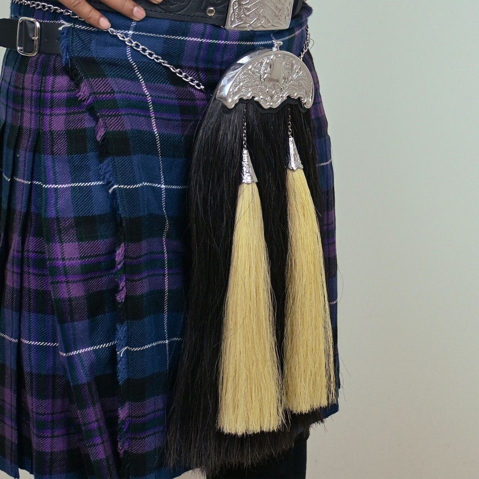 Highland Real Horse Hair Sporran White & Black Traditional Scottish ...