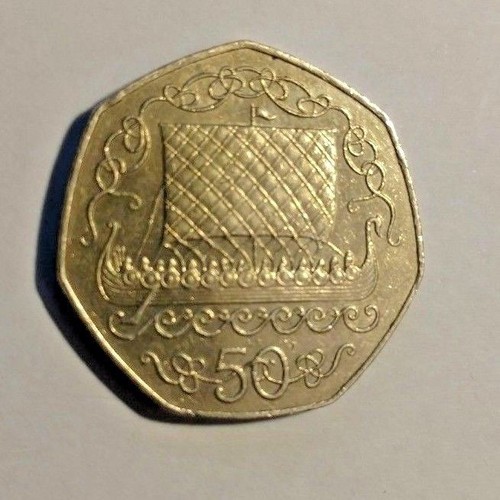50p coin 1980 ISLE OF MAN Viking Long Boat Gotland Picture Stones AB ...