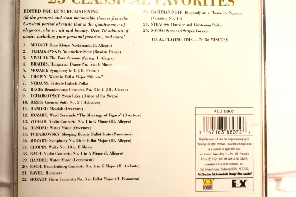25 Classical Favorites (CD 1992 Vox) 25 Themes - 76 minutes - Mozart to ...
