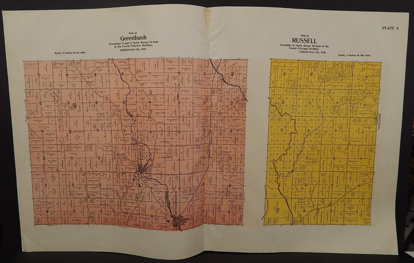 Wisconsin Sheboygan County Map Greenbush Russell Townships Double Pg ...