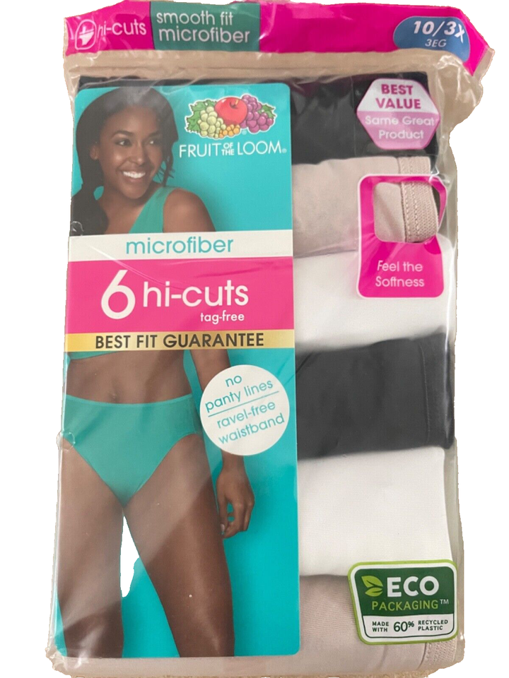 Fruit of the Loom Microfiber 6 Hi-Cuts Panty size 10 (3X) | eBay