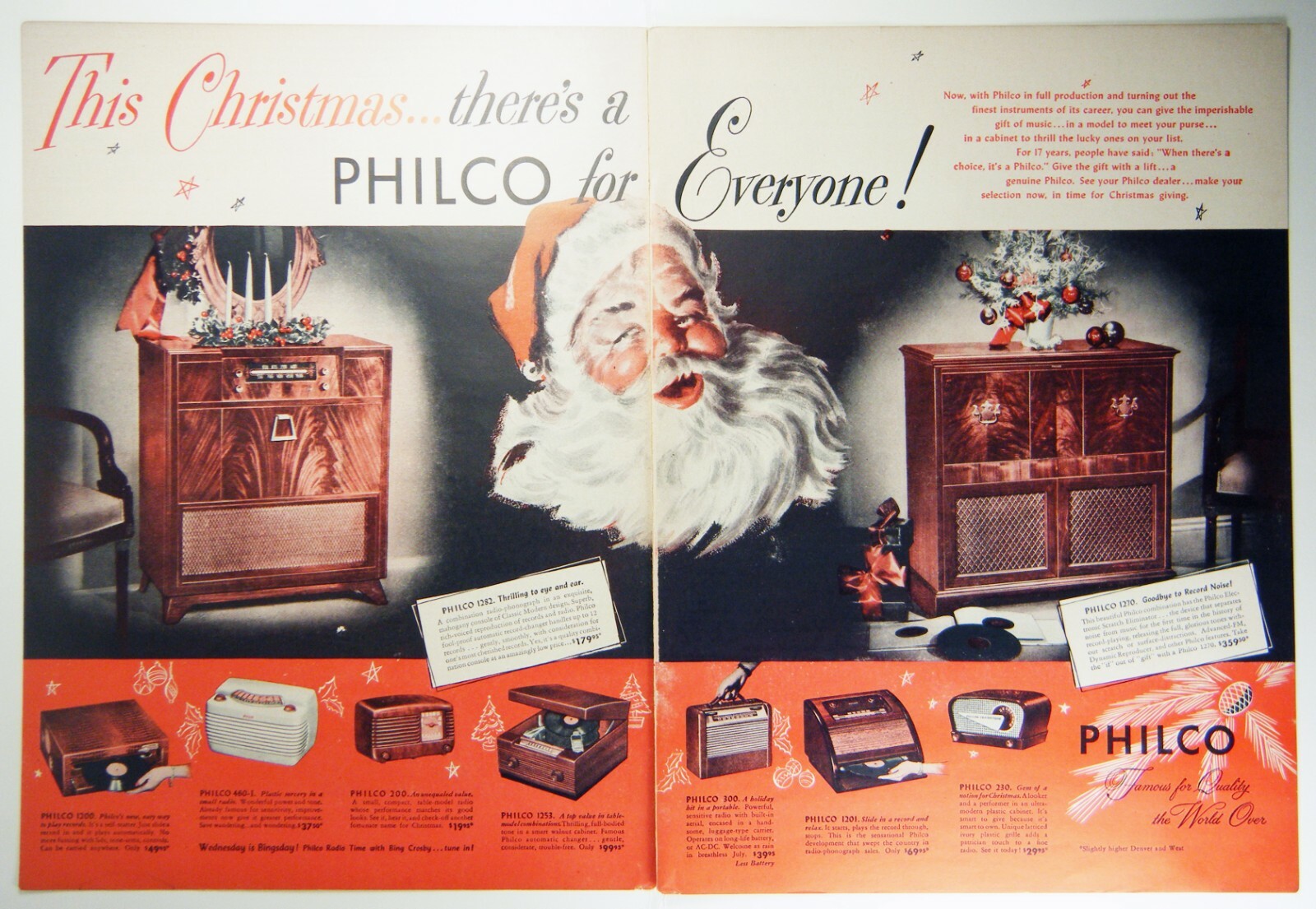 Vintage 1947 PHILCO RADIO, PHONO Two-Page Lg Magazine Print Ad ...