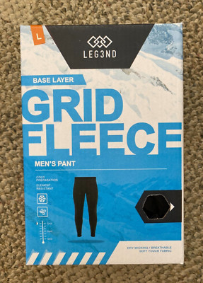 Men's Leg3nd Base Layer Grid Fleece Pant Black Size Large (36-38) | eBay