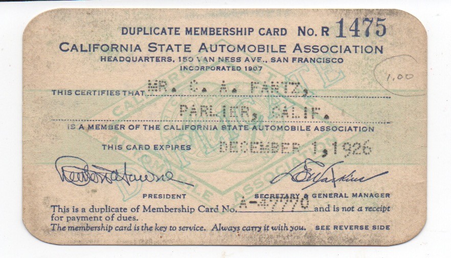 1926 CSAA California State Auto Association Membership Card | eBay