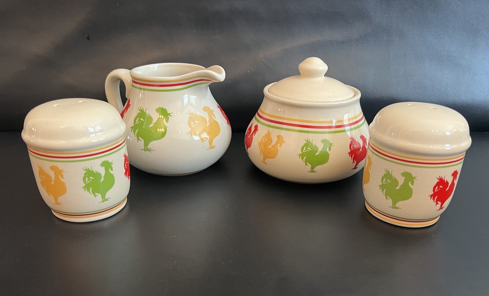 Vintage Sugar, Creamer, Salt & Pepper Kathy Hatch Collection Rooster ...