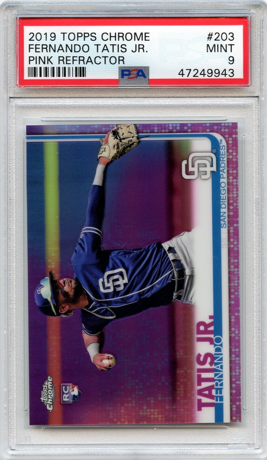 2019 TOPPS CHROME FERNANDO TATIS JR RC #203 PINK REFRACTOR PSA 9 MINT ...