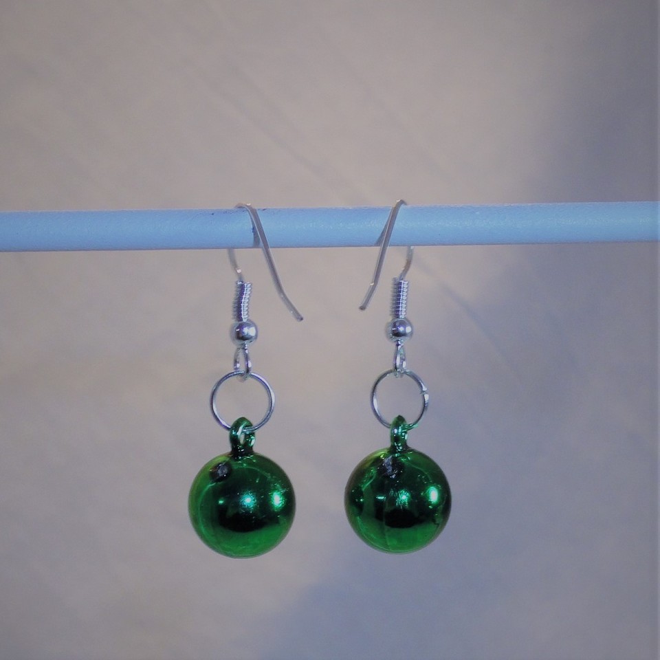Mini Ornament Ball Earrings Christmas Holiday Plastic Green Blue Gold ...