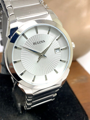 Bulova Mens Watch 96B015 Quartz Silver Dial Date Stainless Steel 38mm ...
