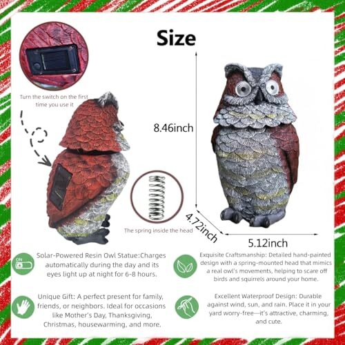 Garden Solar Owl Decoy Statue Outdoor Figurine Light Decor Glowing Eyes ...