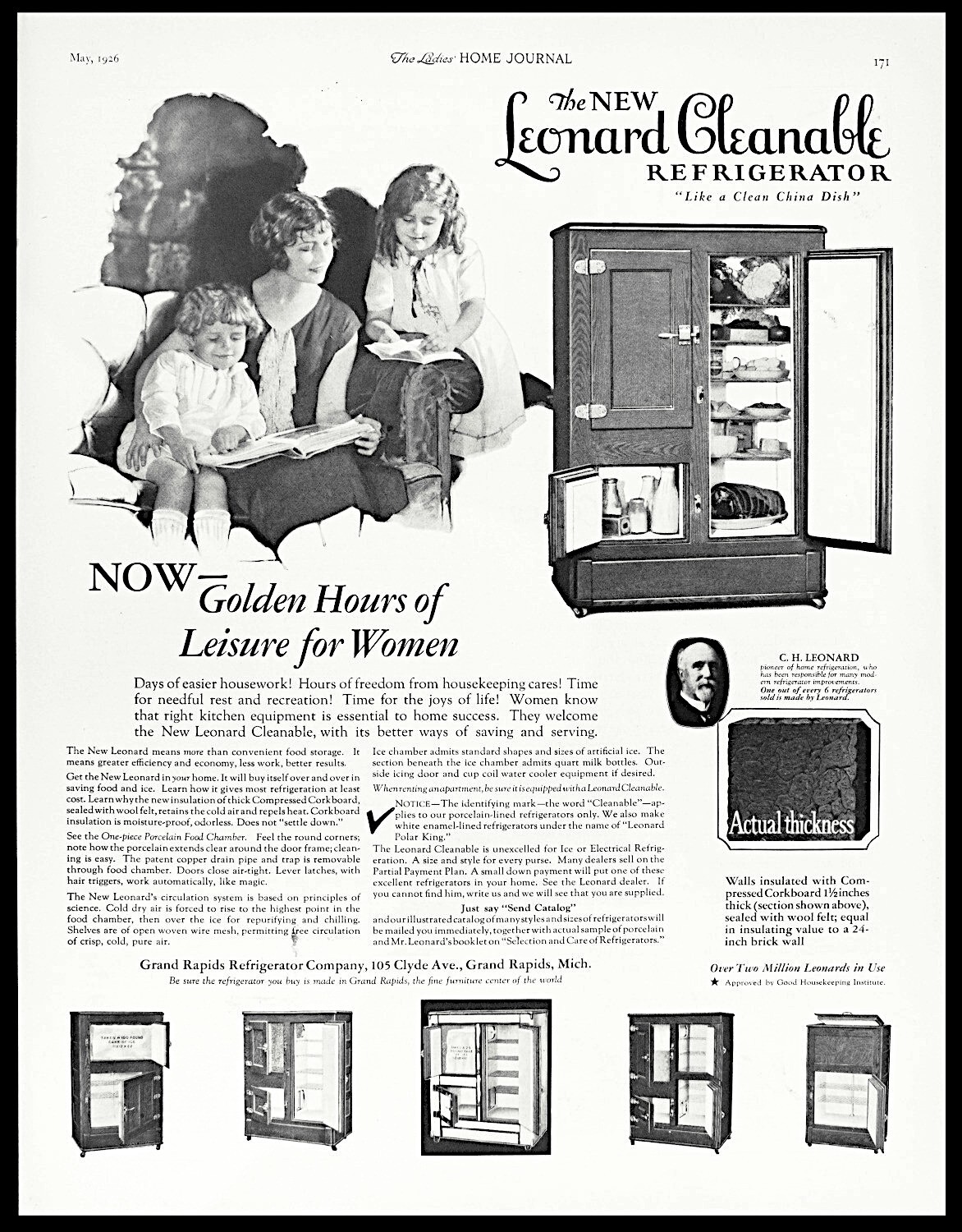 1926 LEONARD REFRIGERATOR Wood Ice Box Kitchen Appliance Decor Vintage ...