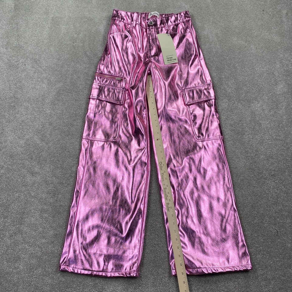 No Boundaries Pink Metallic Dance Party Wide Leg Cargo Pants Girls Size ...