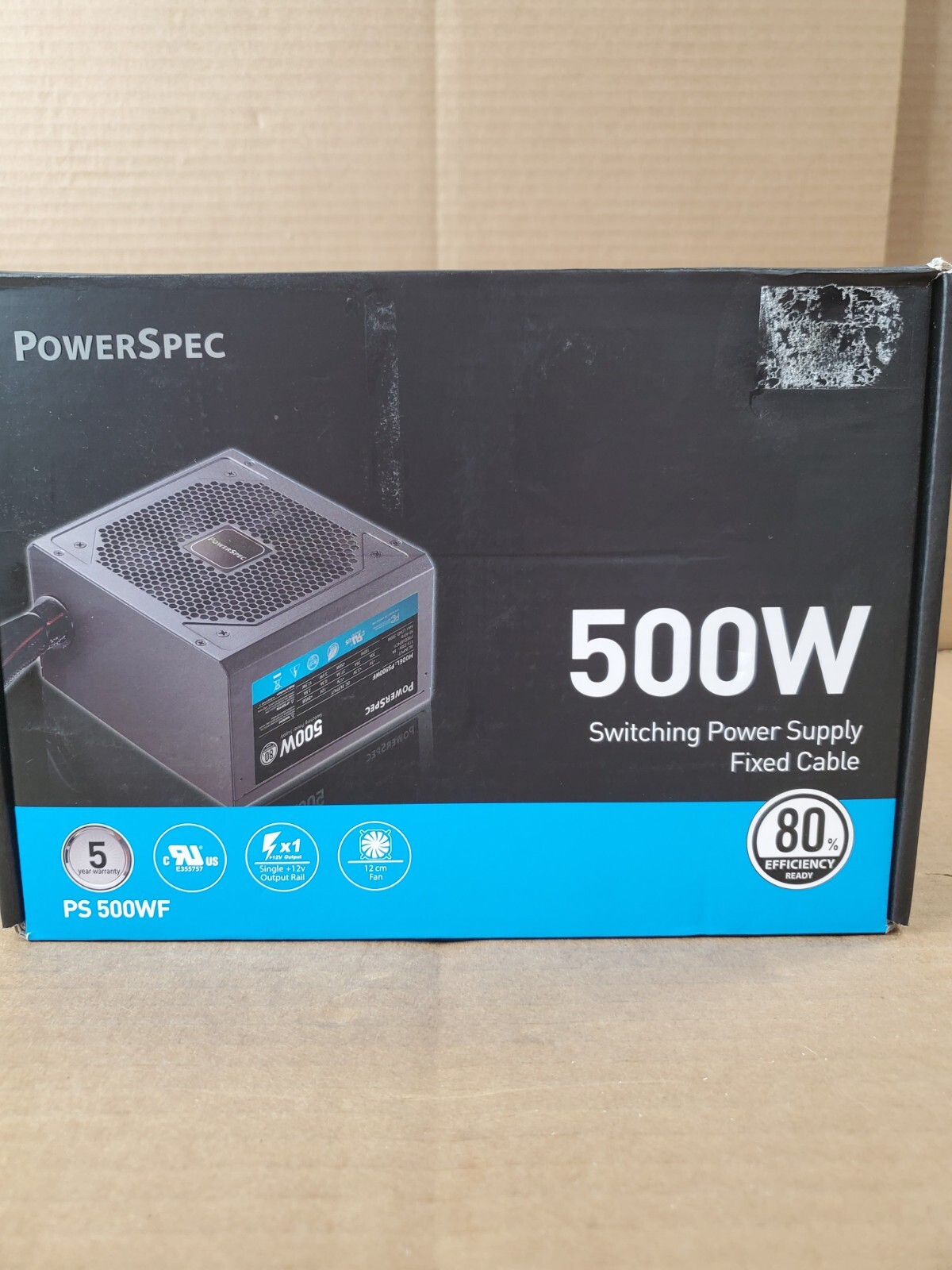PowerSpec 500 Watt 80 ATX Non-modular White Certified Fixed Cable Power ...
