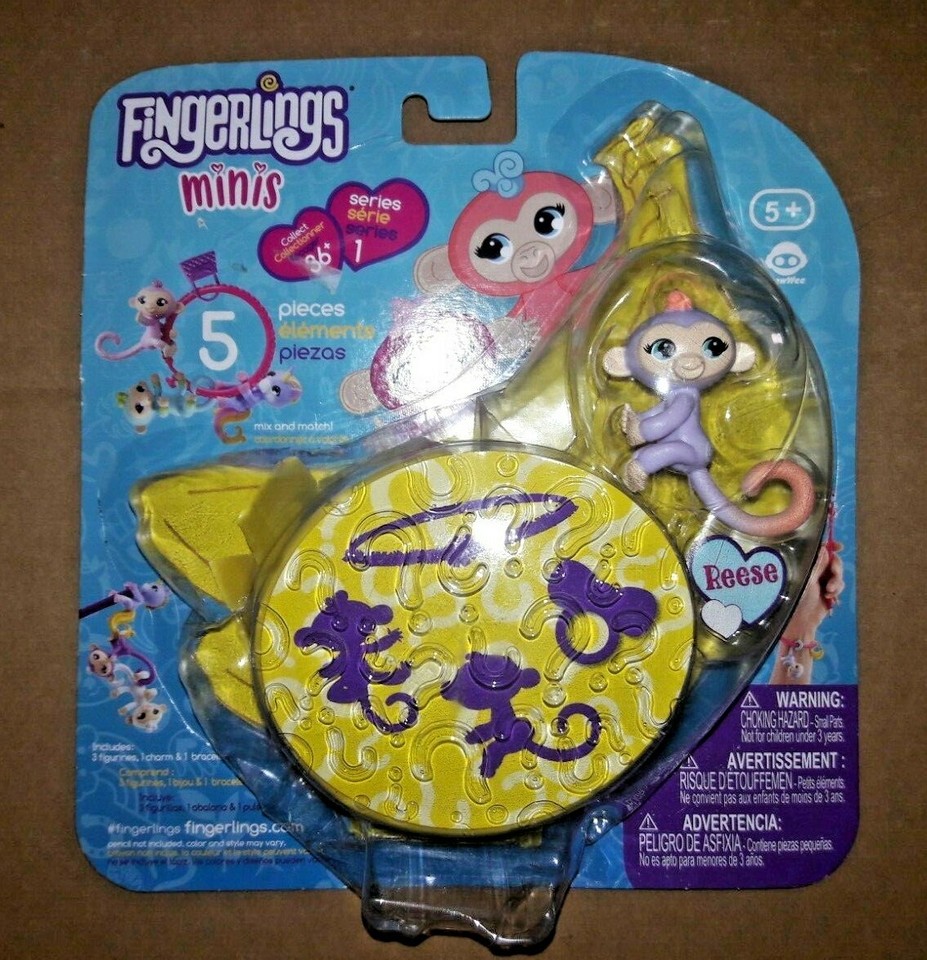 🐵 Fingerlings Mini Purple Monkey 5 Pc Set 3 Figures 1 Charm 1 Bracelet ...