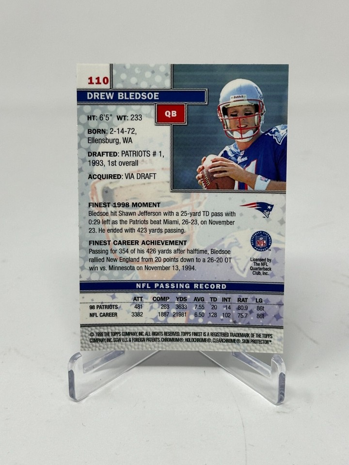 1999 Topps Finest Football Drew Bledsoe Card #110 Unpeeled | eBay