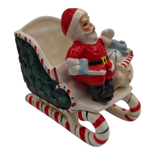VTG Japan Christmas Santa in Holly Sled Candy Cane Runners Ceramic ...