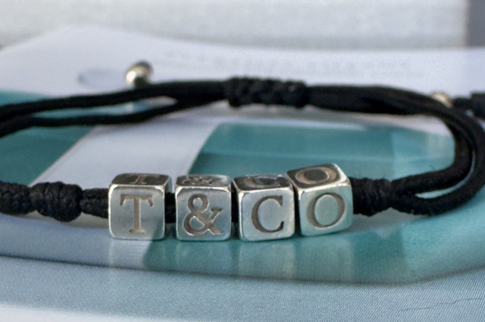 Tiffany & Co. Friendship “T&Co” Sterling Silver Cube Black Double Cord ...