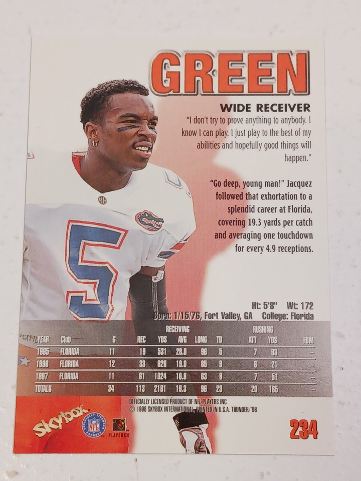Jacquez Green Tampa Bay Buccaneers 1998 Skybox Thunder Rookie Card #234 ...