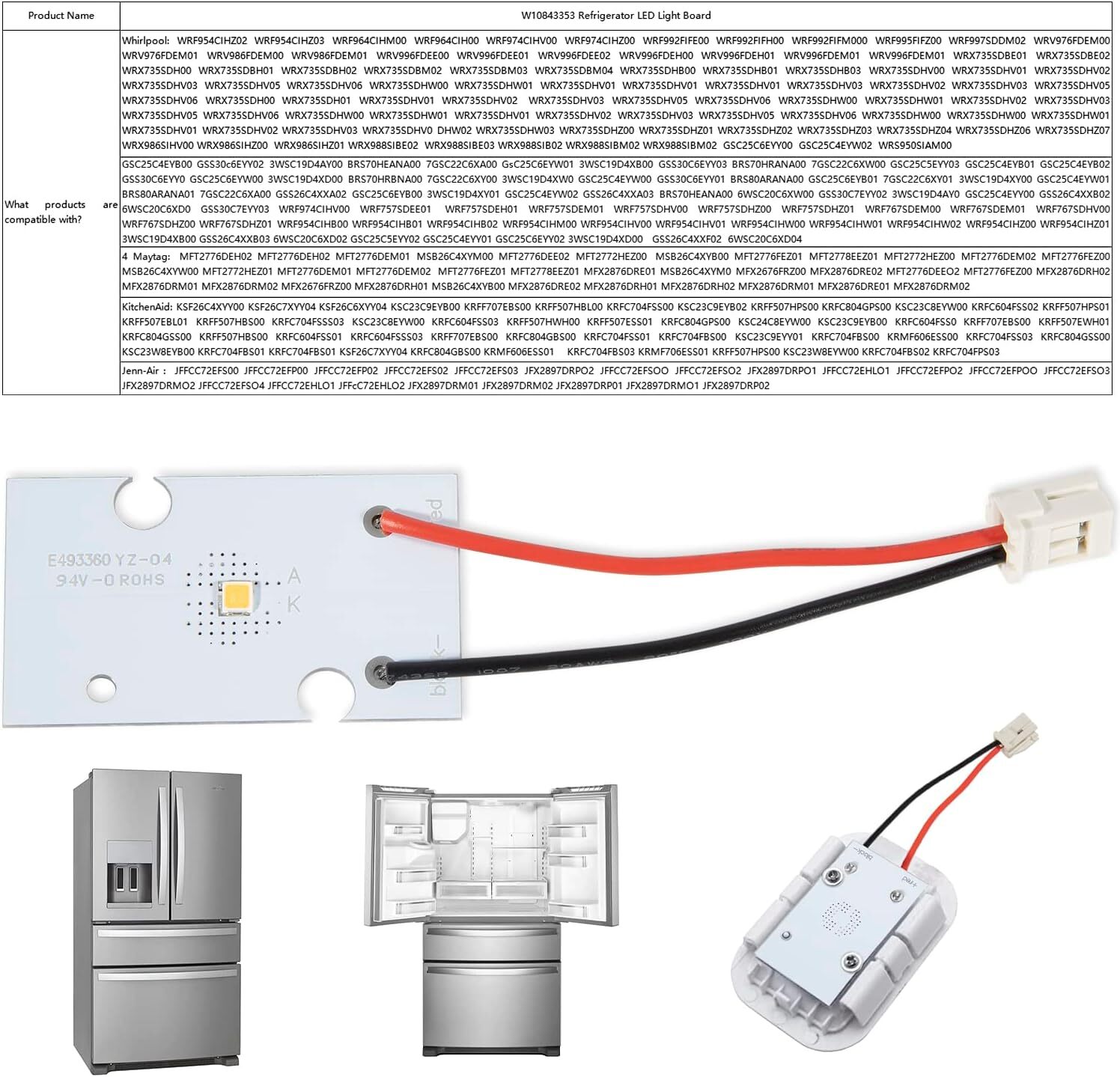 W10843353 Refrigerator LED Light Board Module for KitchenAid Maytag ...