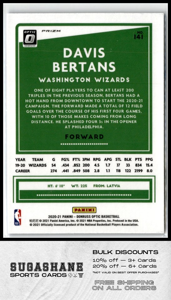 2020 Donruss Optic 141 Davis Bertans Purple Prizm Wizards Basketball ...