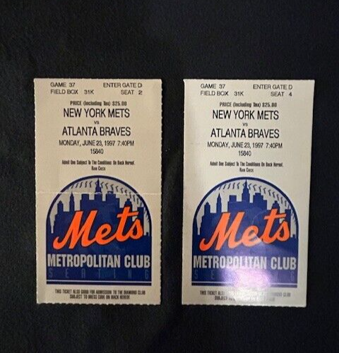 1997 NY Mets VINTAGE Ticket Stub v. Atlanta Braves 6/23/1997 Shea ...