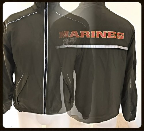 USMC MARINE PT MARINES Running Jacket Size SMALL REGULAR Reflective Zip ...