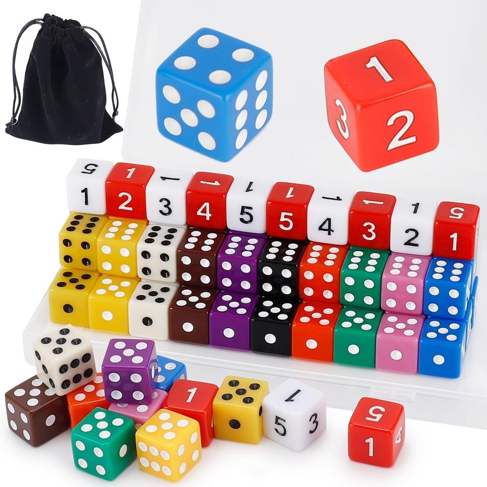 16MM Colored Dice Set, 60 Pieces, 6-Sided Standard Opaque Dice for ...