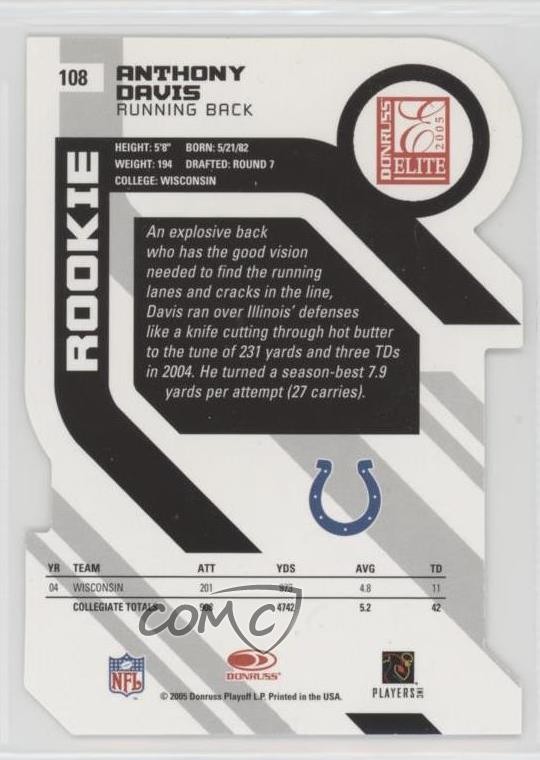 2005 Donruss Elite Rookie Status Red Die-Cut /28 Anthony Davis #108 ...